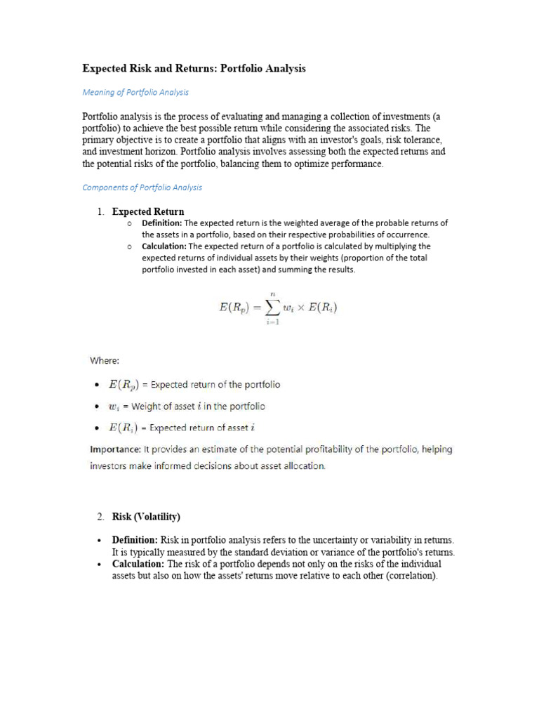 Portfolio Analysis: Risks & Returns Explained | PDF | Modern Portfolio ...
