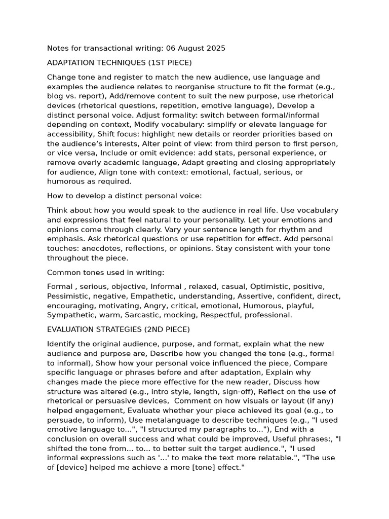 Notes For Transactional Writing | PDF | Cognitive Science ...