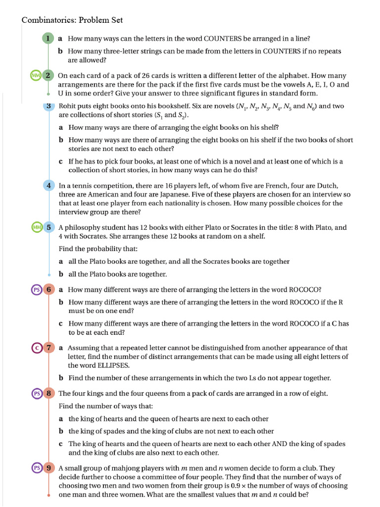 Combinatorics, Problem Set | PDF