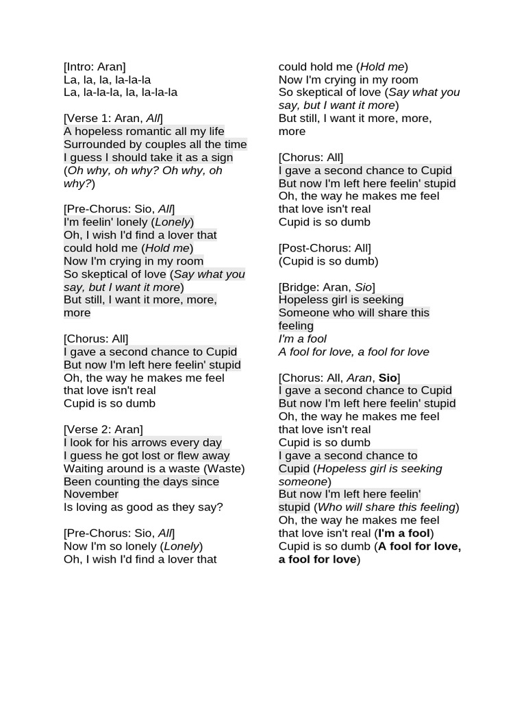 Hopeless Romantic's Anthem: Cupid's Fail | PDF