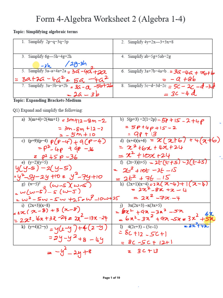Algebra Worksheet 2 Form4 Worked Soltion | PDF | Area | Rectangle