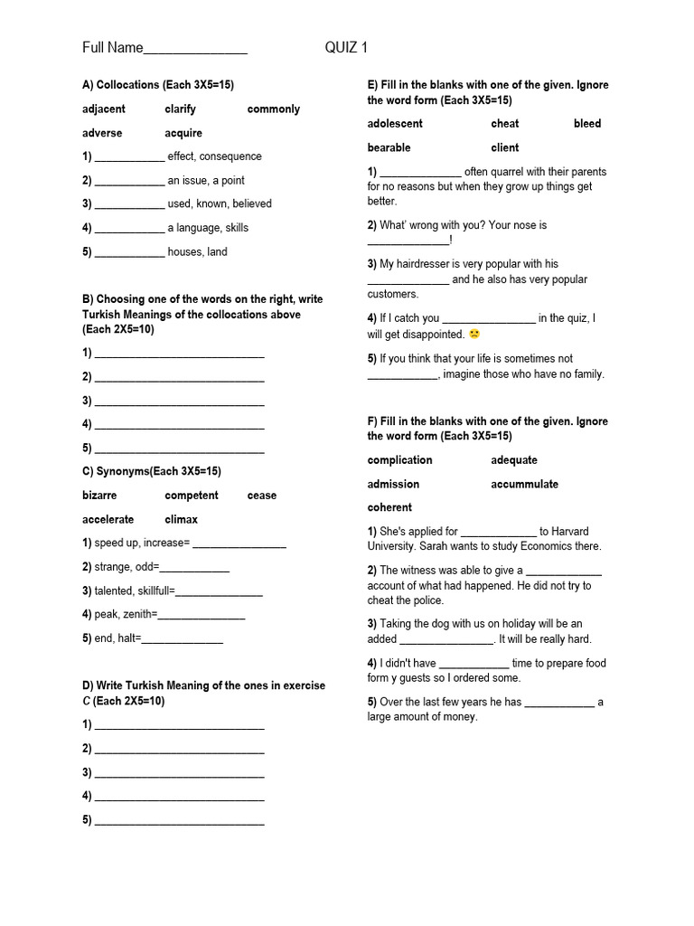 Part 1 Unit 1 Quiz 1 | PDF