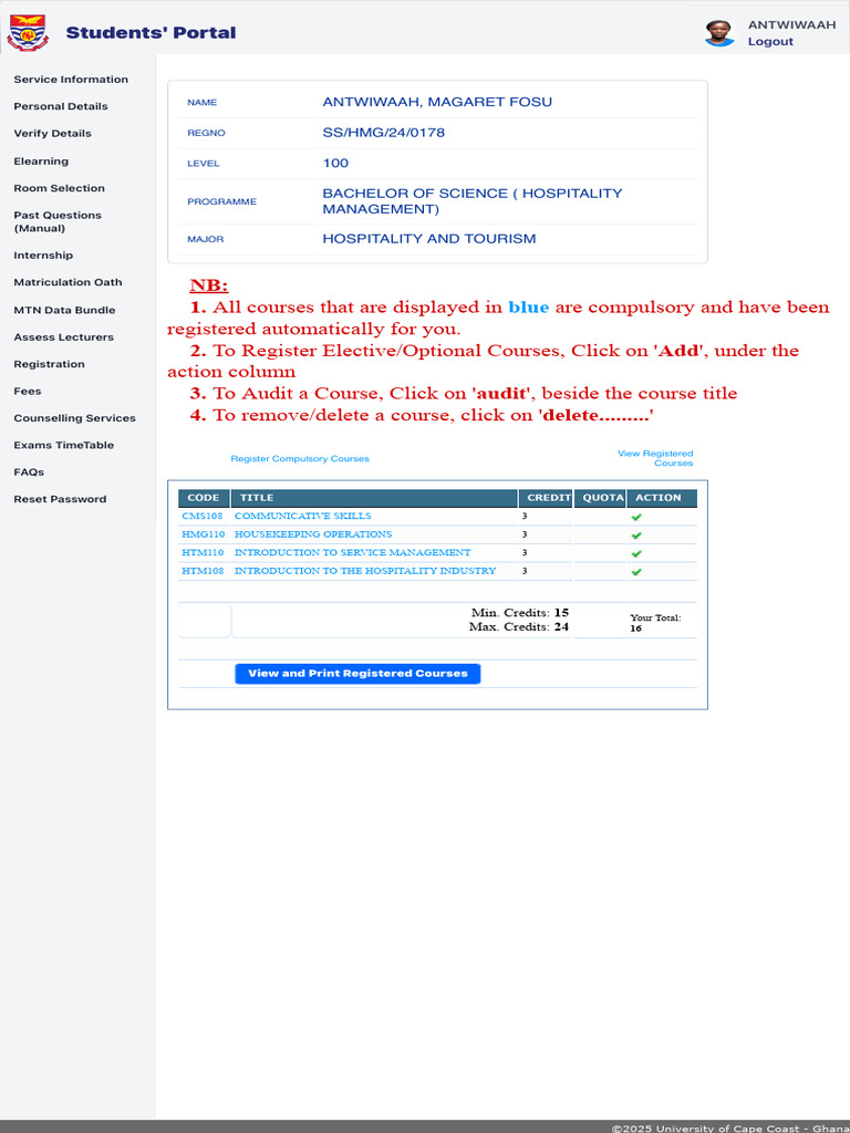 Student Portal University of Cape Coast | PDF
