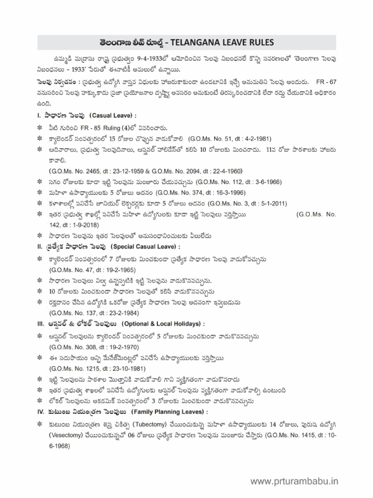 Telangana Leave Rules | PDF