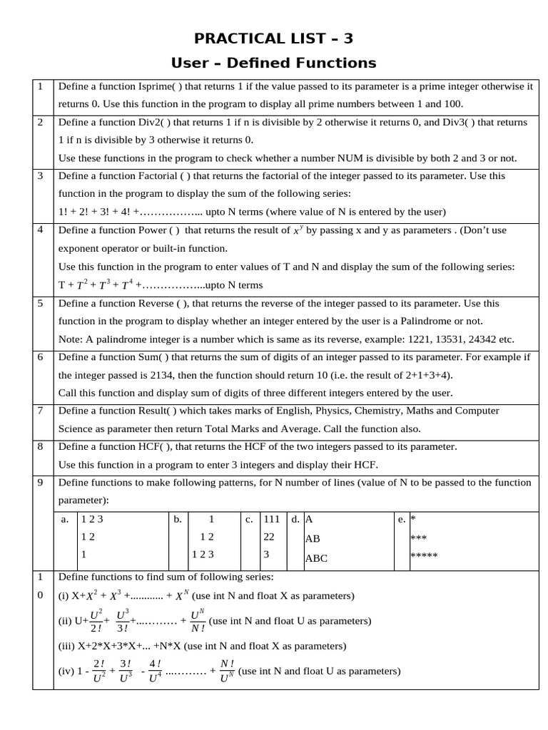 Computer Science Class 12 Python Functions Assignment | PDF | Parameter (Computer Programming ...