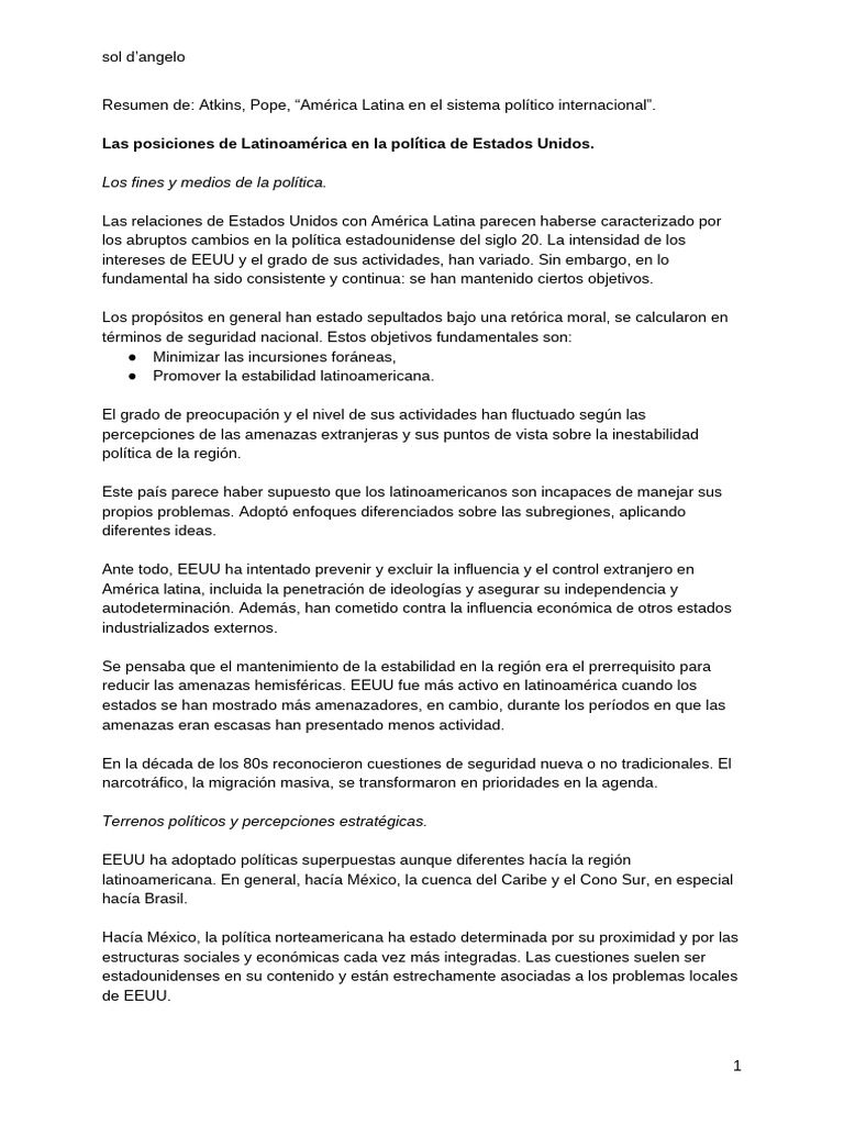Resumen de - Atkins, Pope, "América Latina en El Sistema Político ...