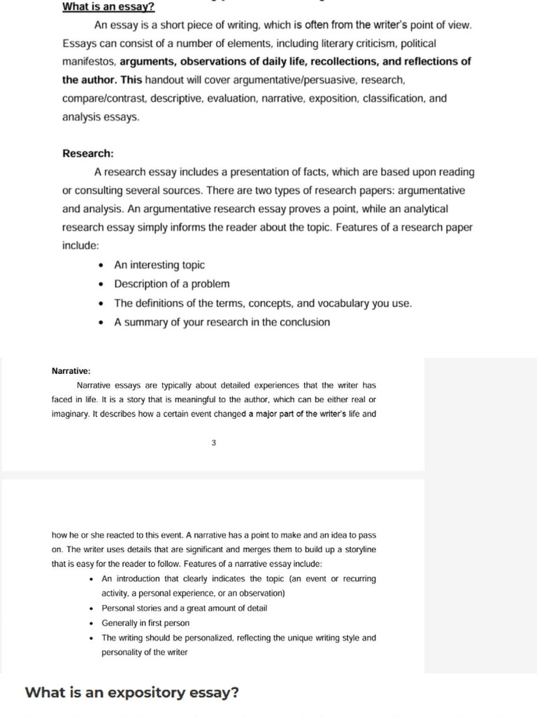 Types of Essay Lesson Plan | PDF