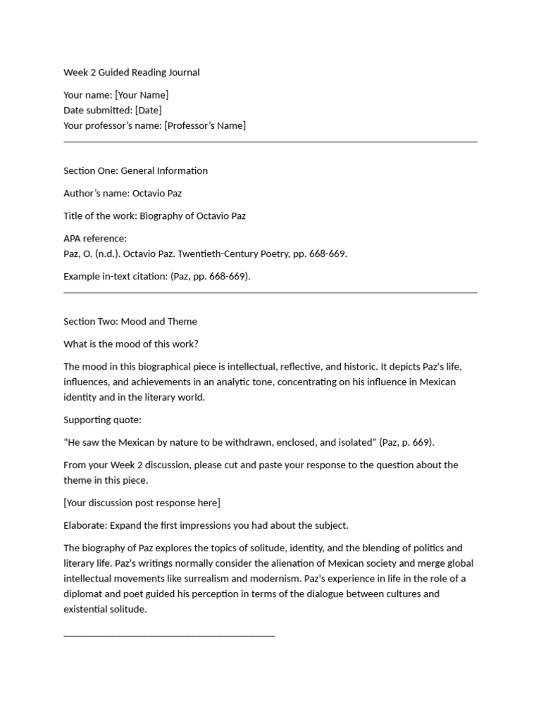 Week 2 Guided Reading Journal | PDF | Modernism | Narration