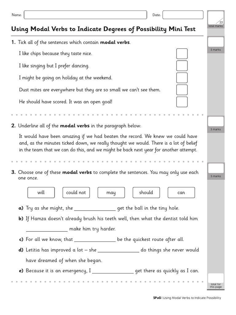 Modal Verbs Mini Test for SPaG | PDF | Linguistic Typology | Linguistic ...