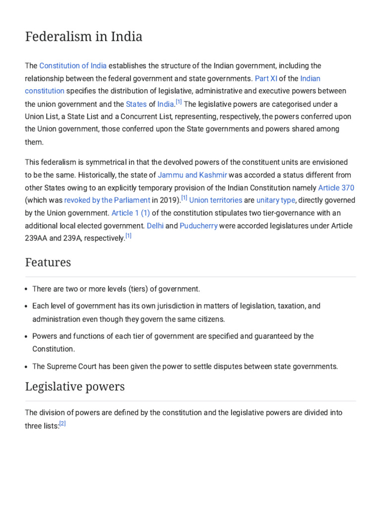 Federalism in India - Wikipedia | PDF | Governance | Government