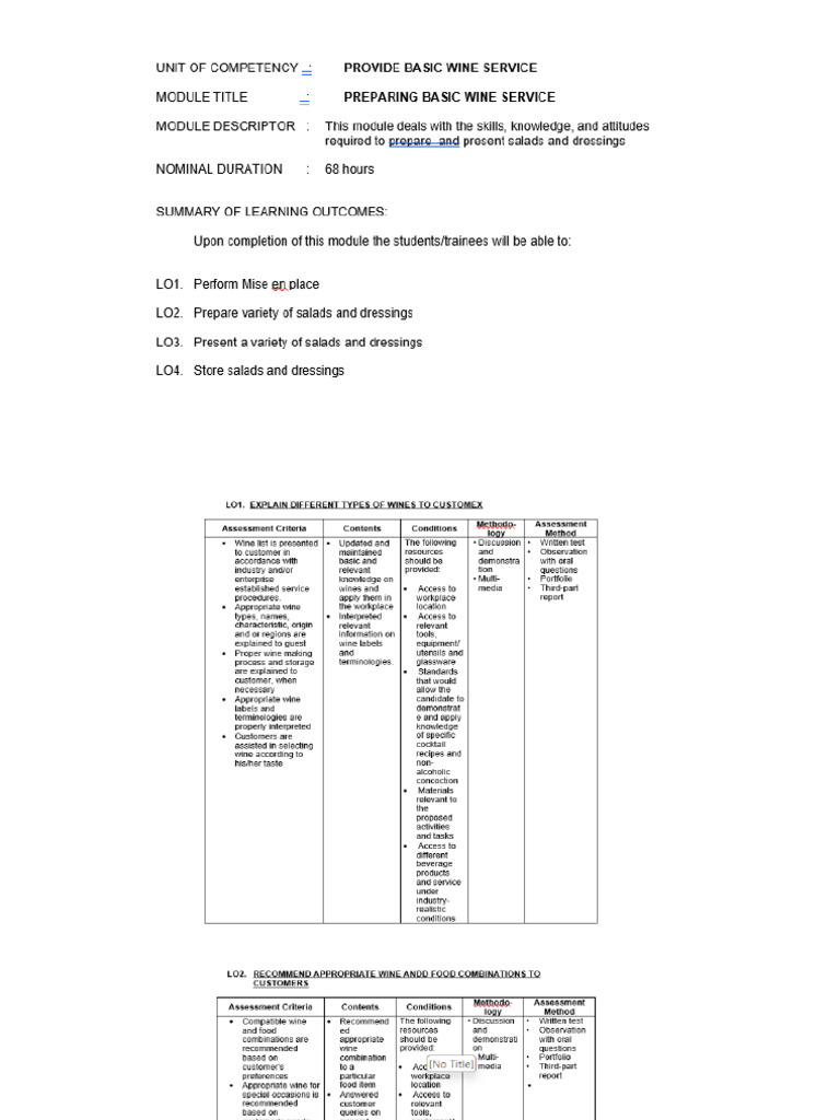 Bartending NC2 Competency-Based Competency Core UC4 | PDF