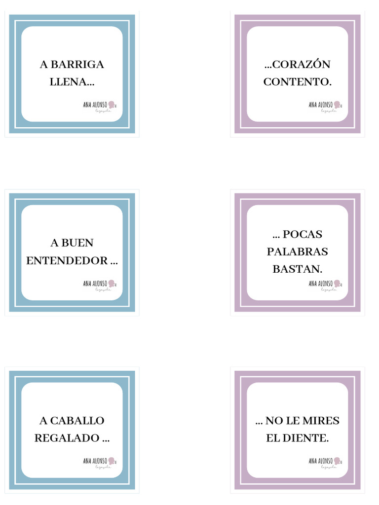 Memory-Juego Refranes (Anaalonsologopedia) | PDF