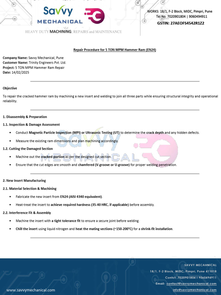 Repair Procedure - 5 Ton Hammer RAM. | PDF | Welding | Construction