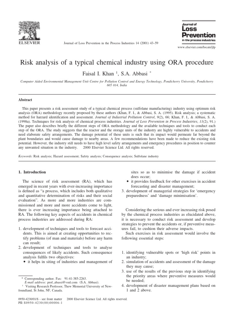 Risk Analysis in Chemical Industries | PDF | Risk | Chemical Reactor