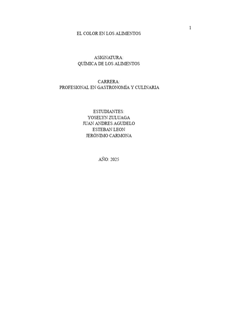 El Color En Los Alimentos Pdf Color Alimentos