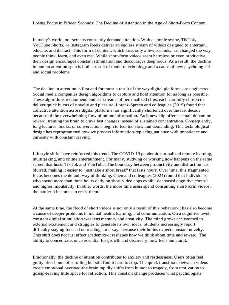 Losing Focus in Fifteen Seconds | PDF | Attention | Mind