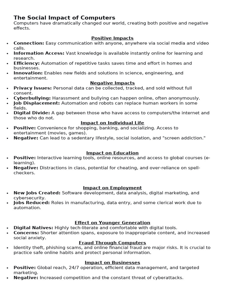 The Social Impact of Computers (Grade 9) | PDF | Computer Security ...