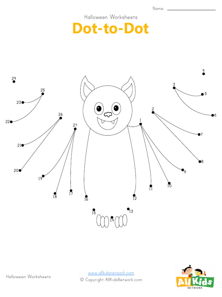 Halloween Bat Dot-to-Dot Worksheet | PDF