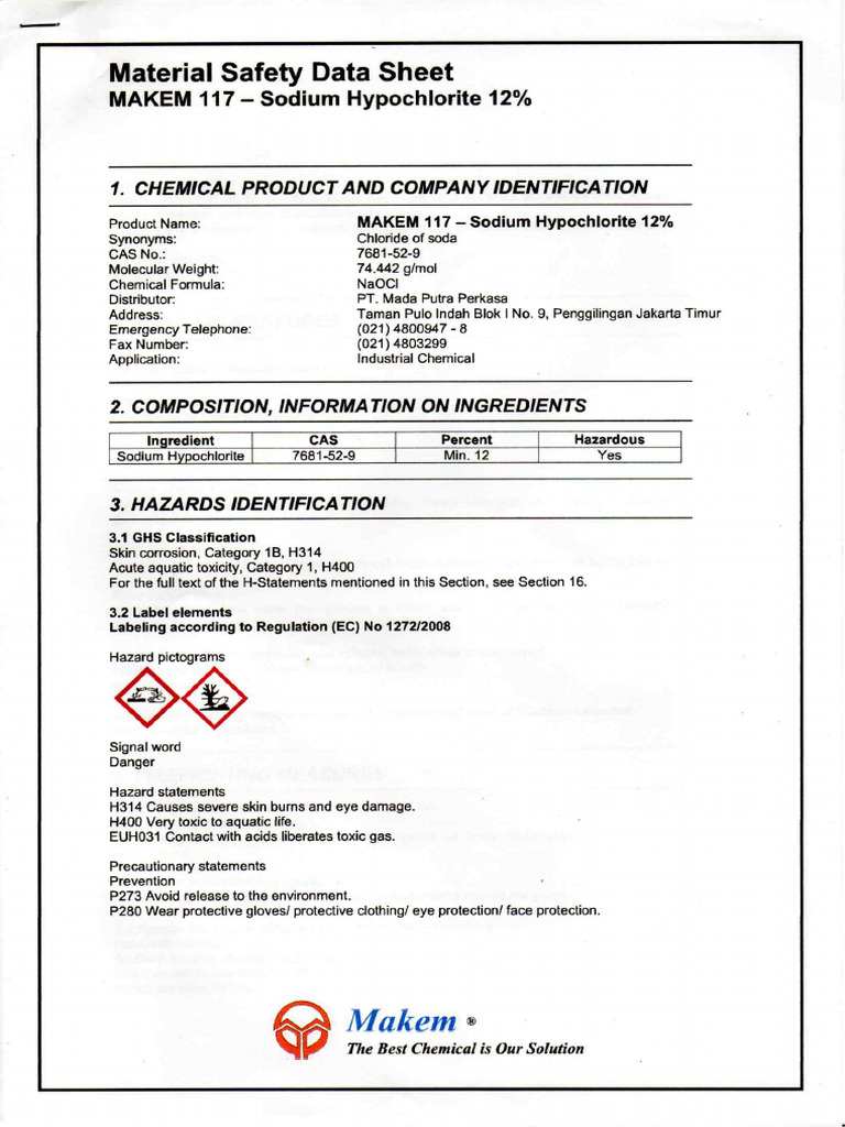 Msds Naocl Mada | PDF