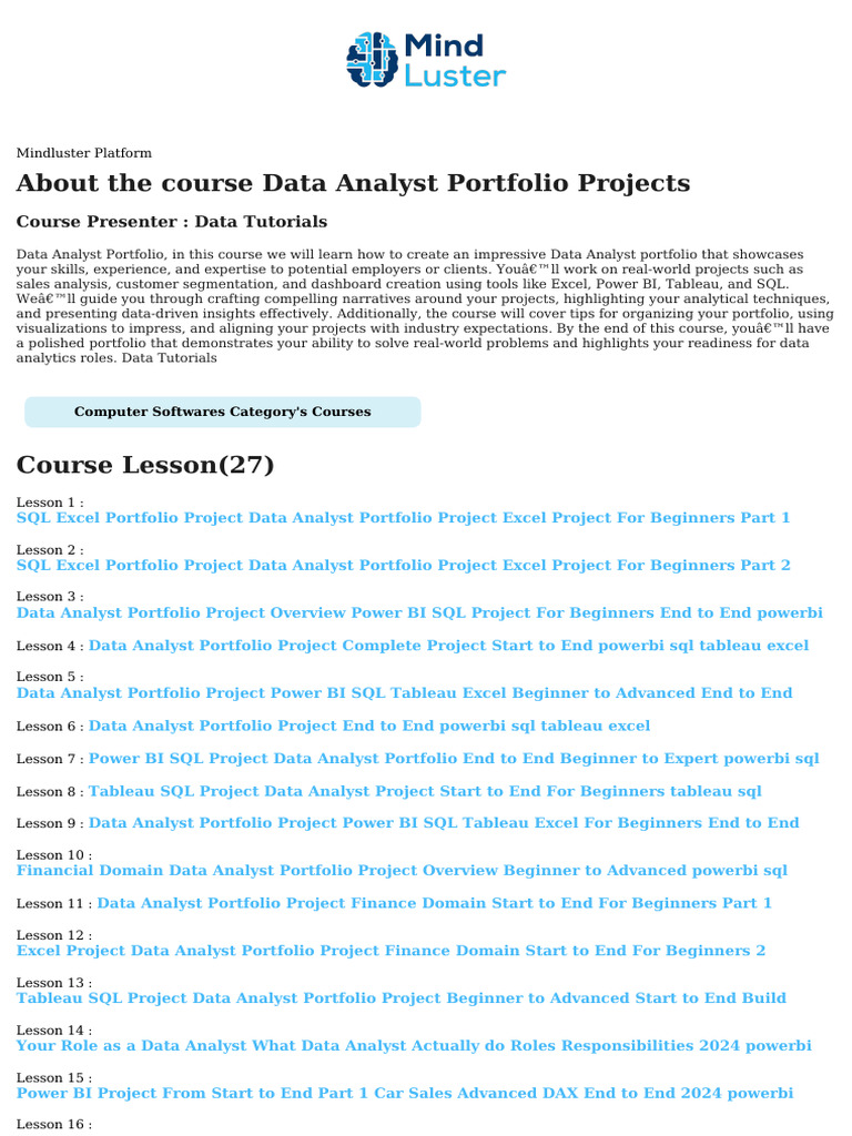 Data Analyst Portfolio Projects Course Content | PDF | Data Analysis ...