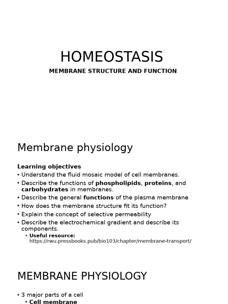 Homeostasis - Membrane Structure and Function | PDF | Cell Membrane ...