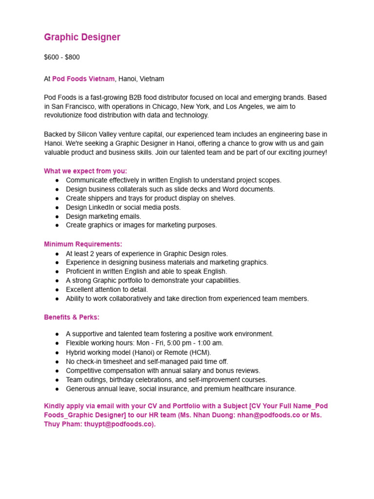 Pod Foods Graphic Designer Apr2025 | PDF