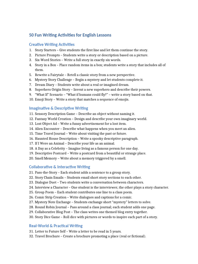 50 Creative Writing Activities for ESL | PDF | Poetry