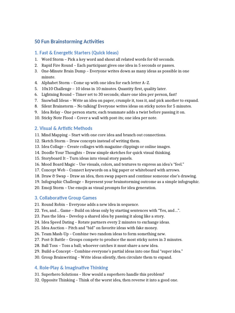 Fun Brainstorming Activities for Students | PDF | Brainstorming