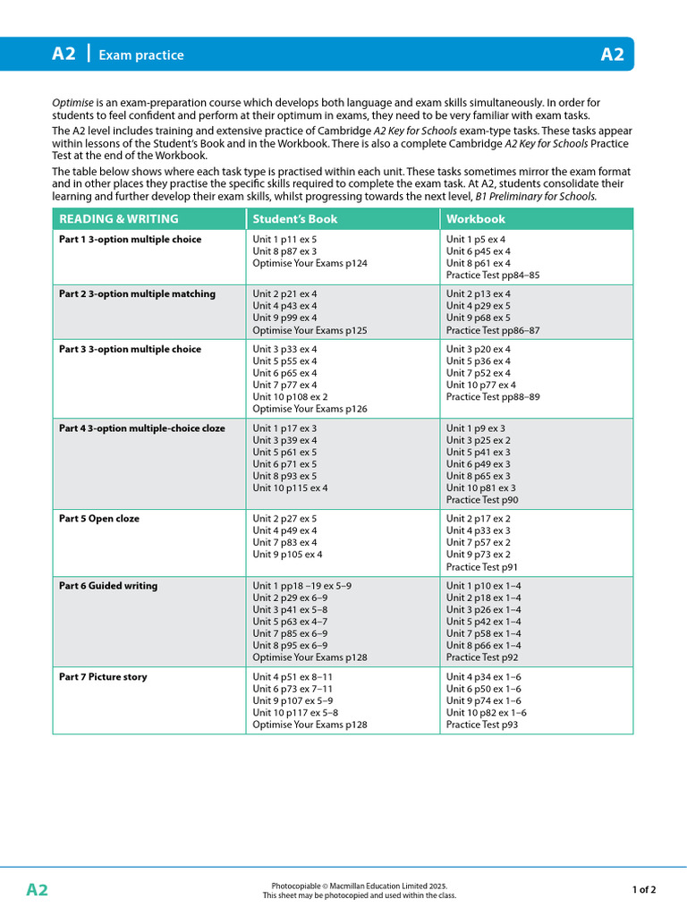 A2 Exam Mapping for Cambridge Preparation | PDF | Survey Methodology ...
