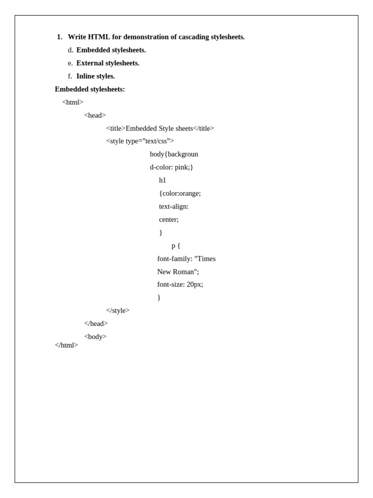 Write HTML For Demonstration of Cascading Stylesheets | PDF