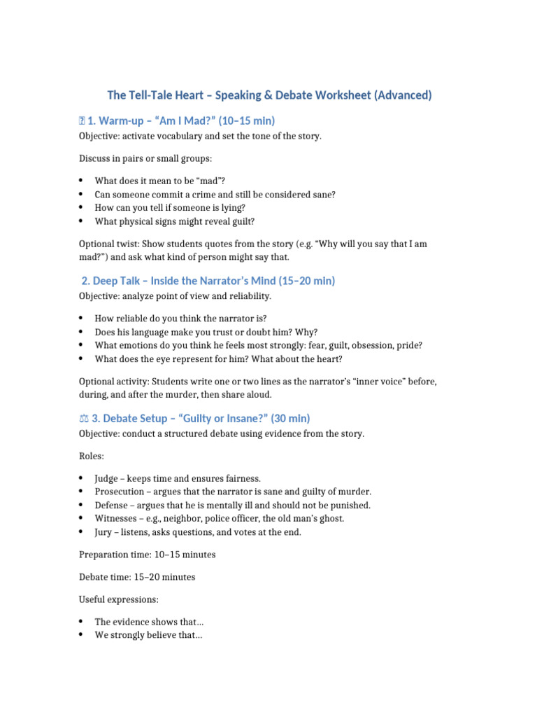 The Tell-Tale Heart Debate Worksheet | PDF