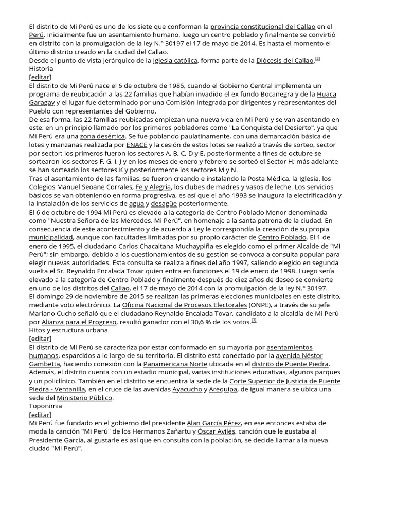 Distrito de Mi Perú en Callao | PDF | Gobierno