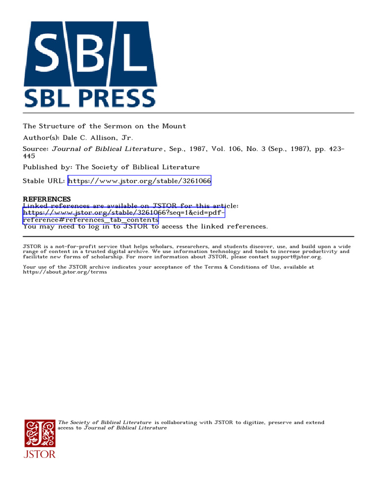 Dale C. Allison StructureSermonMount 1987 | PDF | Gospel Of Matthew | Lord's Prayer