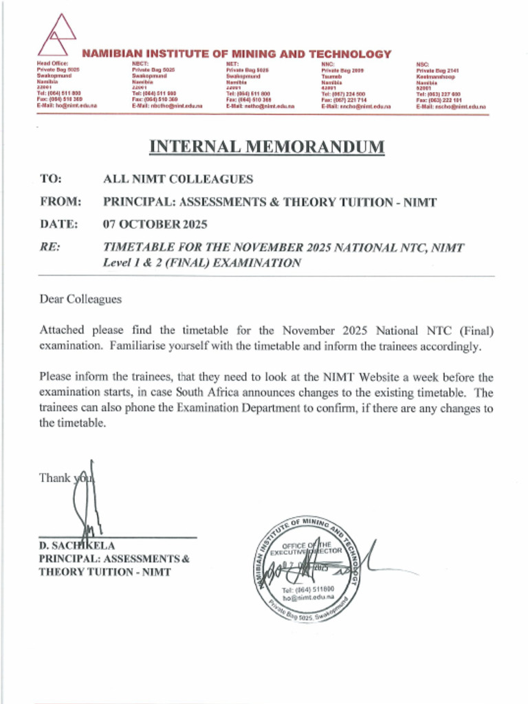 Final Exam - Timetable - Nov 2025 | PDF
