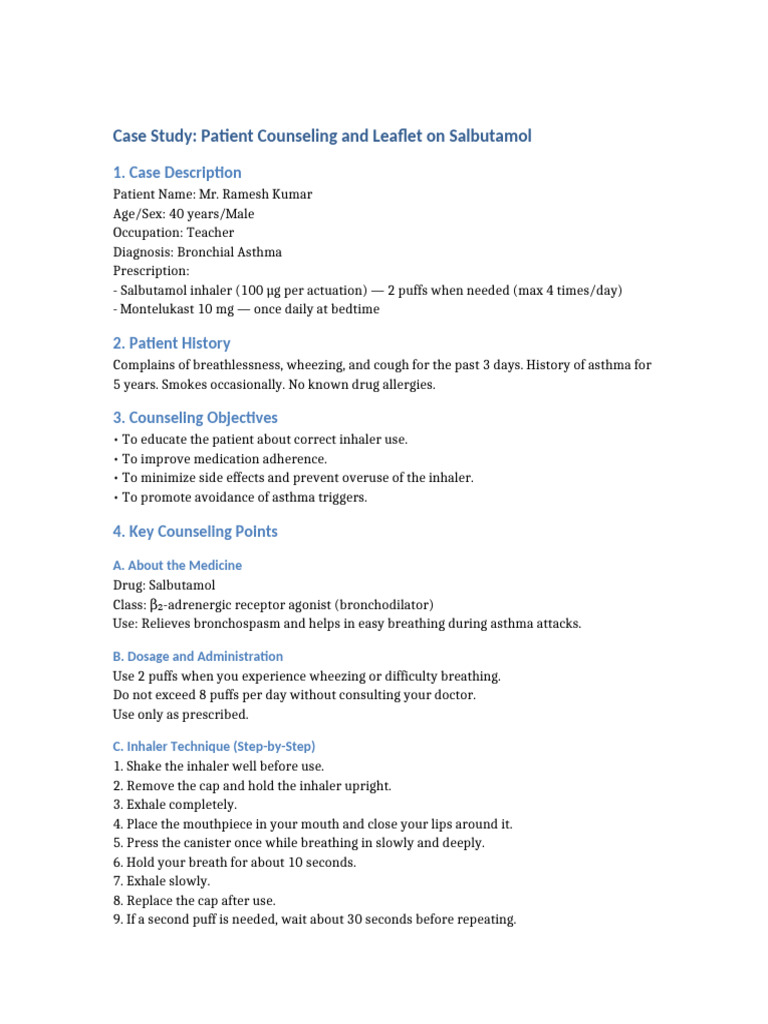 Salbutamol Inhaler Counseling Guide | PDF | Asthma | Pulmonology
