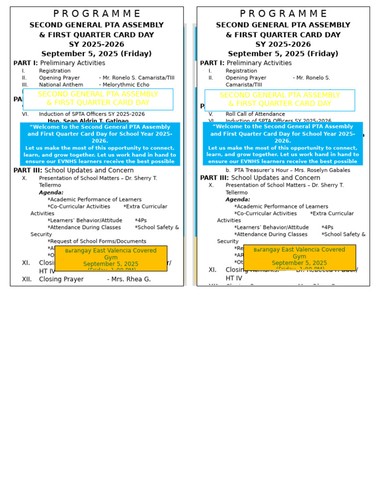 PTA 2nd Assembly 2025 Program | PDF