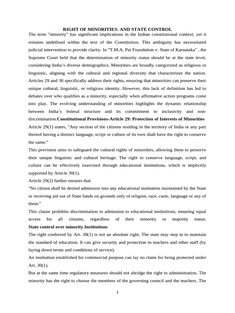 Minority Rights and State Control in India | PDF | Minority Group ...