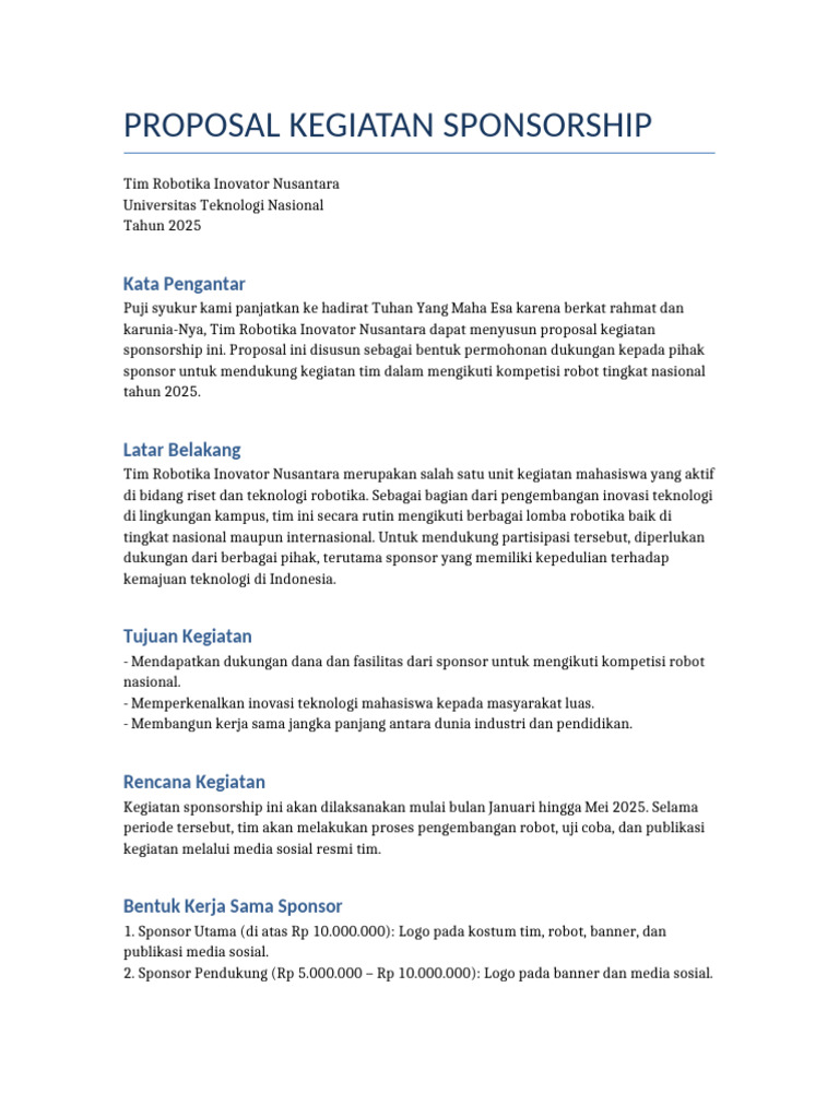 Proposal Kegiatan Sponsorship Tim Robotika | PDF