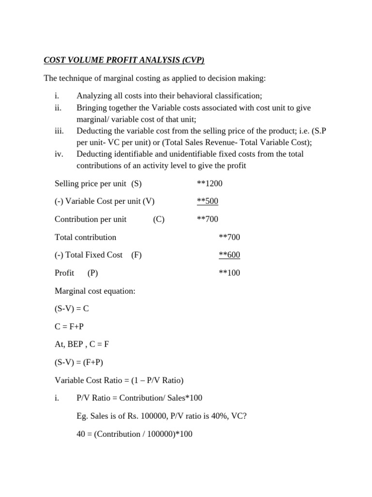 Cost Volume Profit Analysis Pdf Business Economics Financial