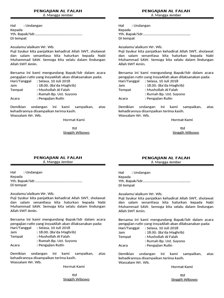 Undangan Pengajian Rutin Al Falah | PDF