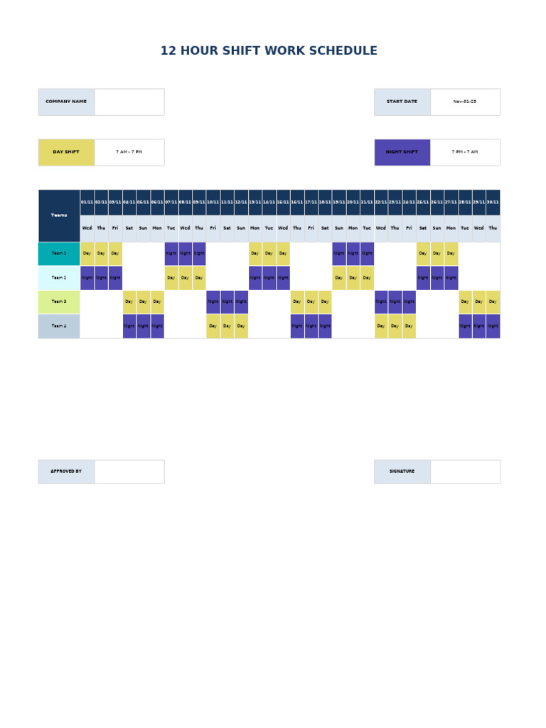 12 Hour Shift Work Schedule-11-865d6p69h | PDF