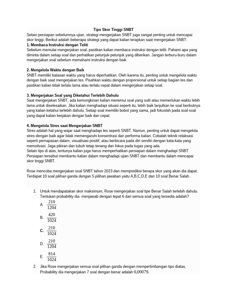 Tips Skor Tinggi SNBT | PDF