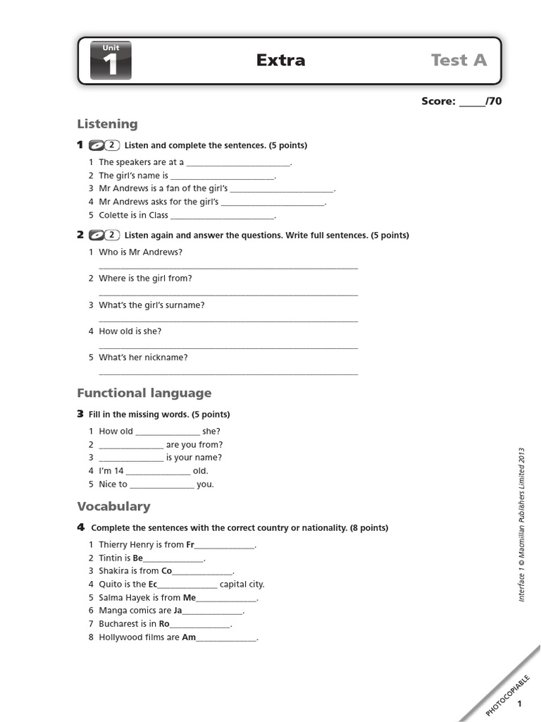 Unit 1 - Extra - Test - A | PDF | Linguistics