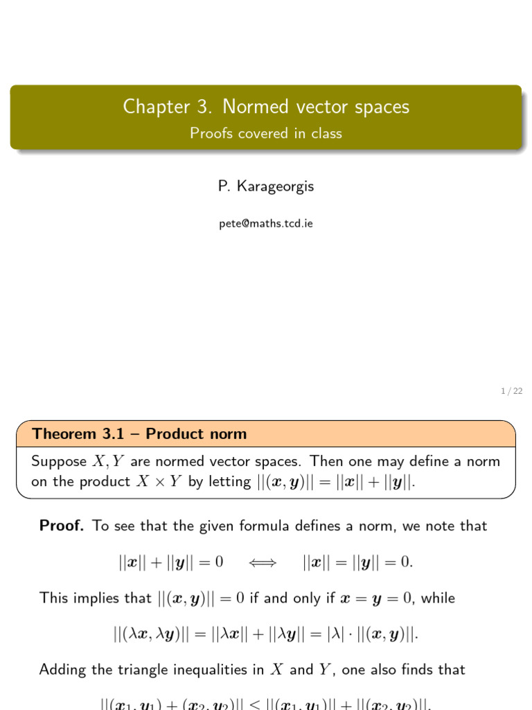 Normed Vector Spaces and Theorems | PDF | Norm (Mathematics) | Banach Space