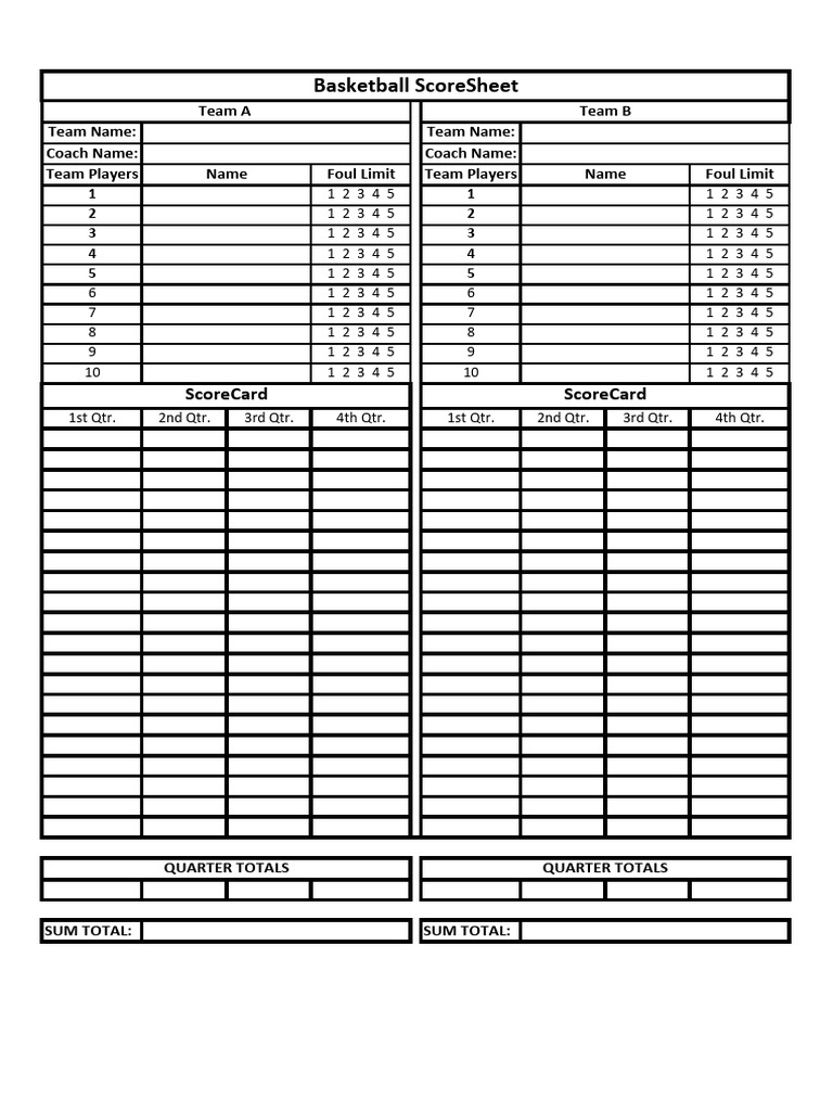 Basketball ScoreSheet Template | PDF