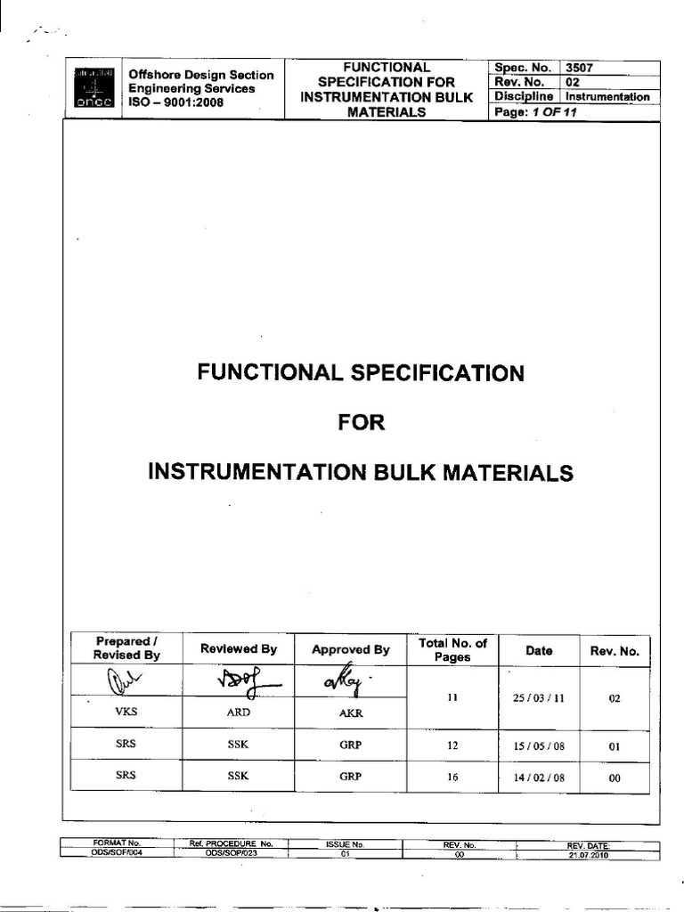 3507 Instrumentation Bulk Material Rev 2 DTD 25.03.2011 | PDF ...