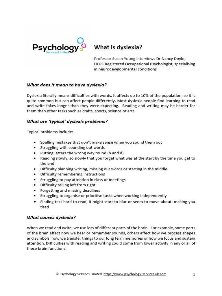 Understanding Dyslexia: Causes and Support | PDF | Dyslexia | Cognition