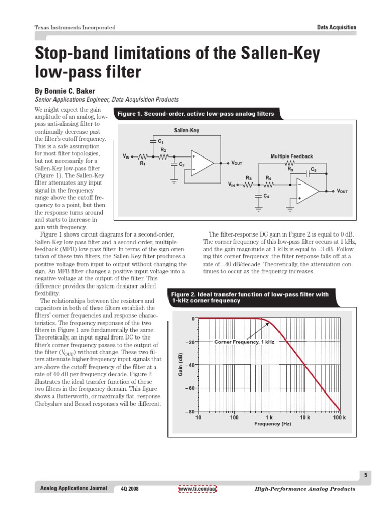 Stop-Band Limitations of The Sallen-Key Low-Pass Filter (Slyt306) | PDF ...