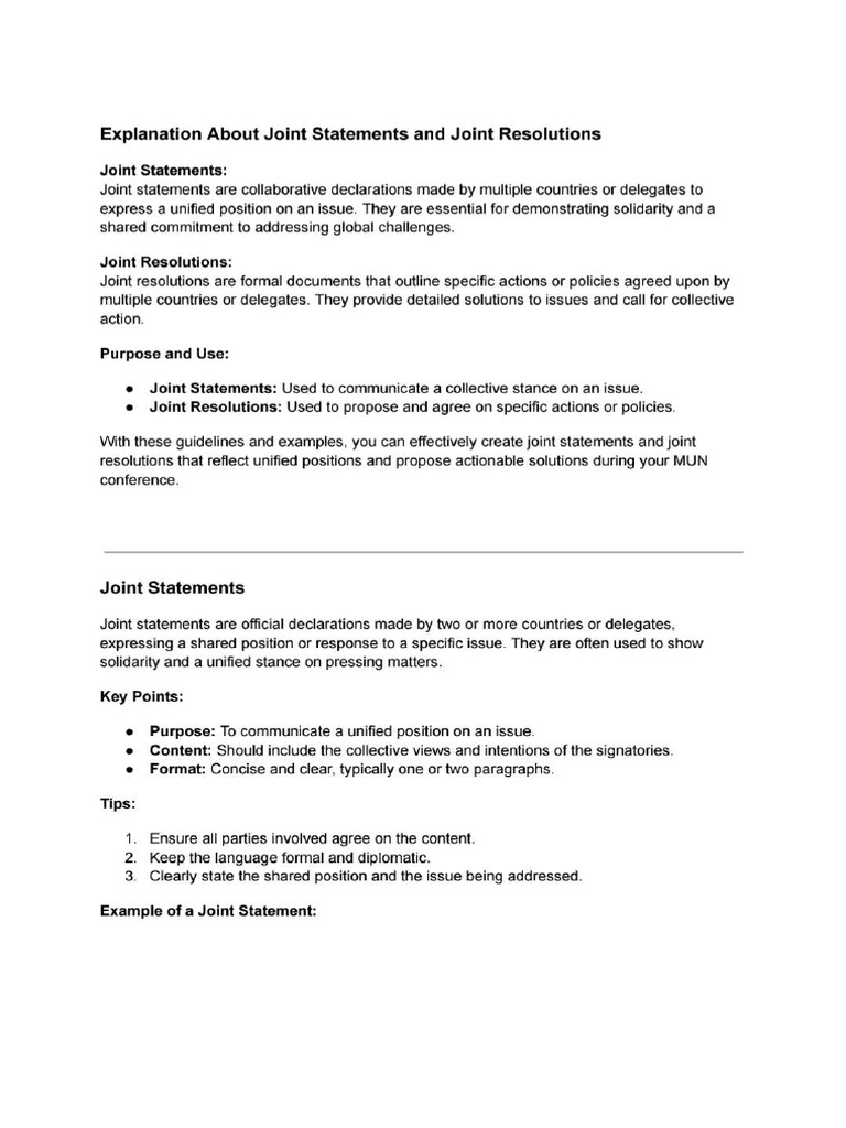 Joint Statements and Resolution | PDF