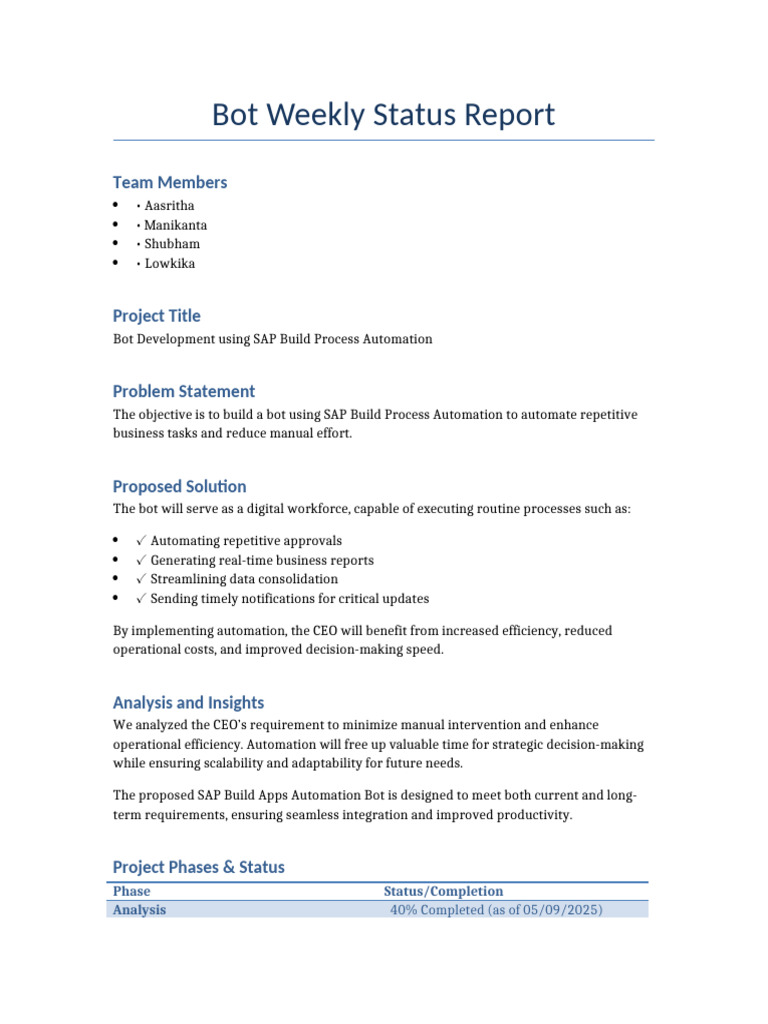Bot Weekly Status Report | PDF